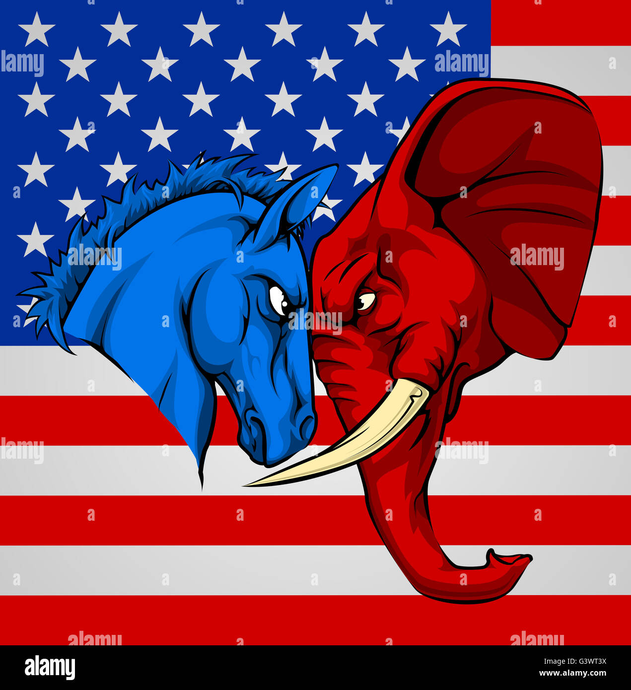 American politics election concept with animal mascots of the democrat ...