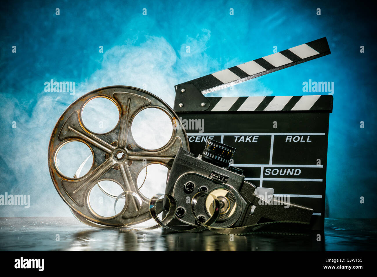 Retro film production accessories still life. Concept of filmmaking ...