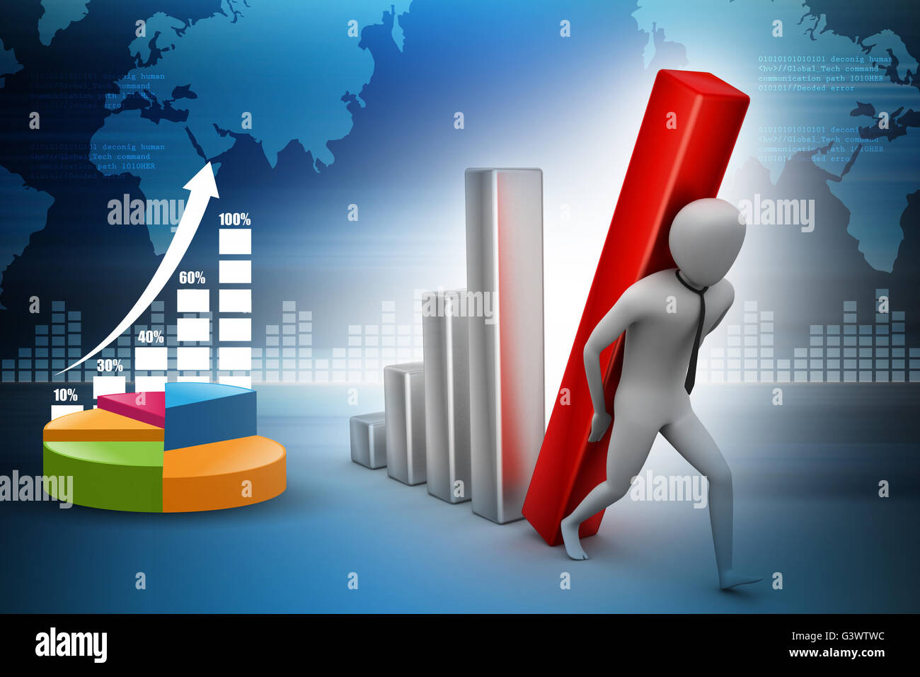 Business man holding business graph in color back ground Stock Photo ...