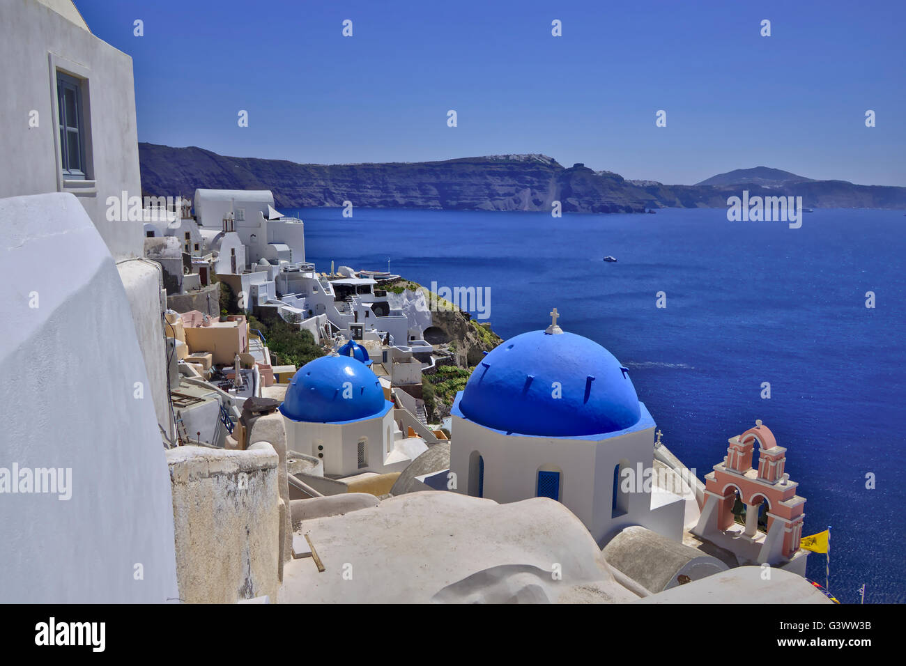 Santorini Blue Domes Stock Photo - Alamy