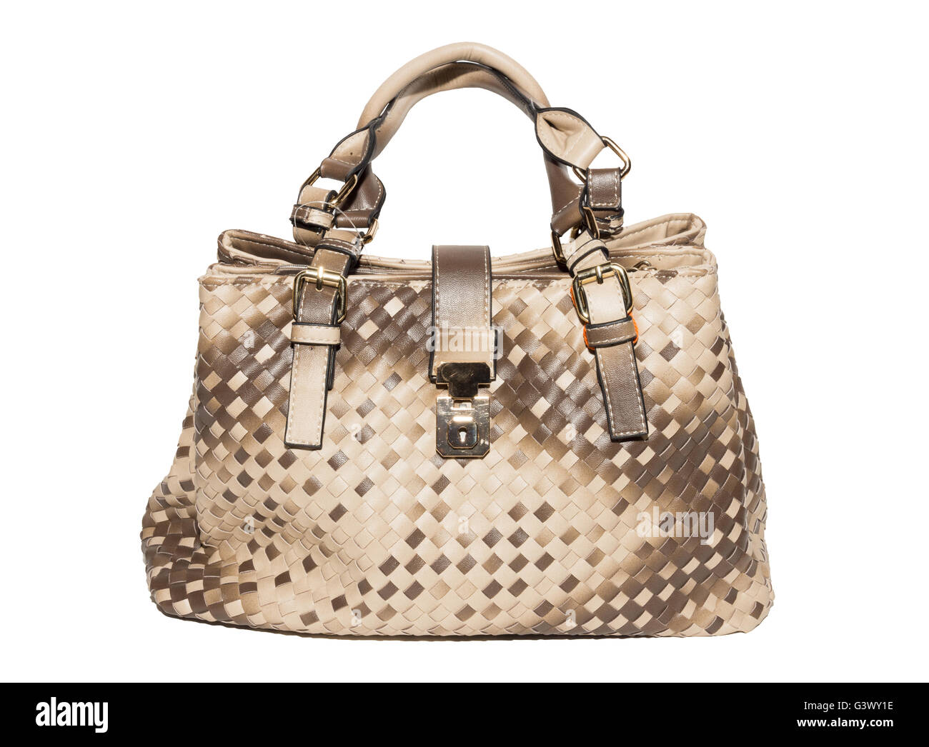 The photograph shows a female handbag on a white background Stock Photo ...