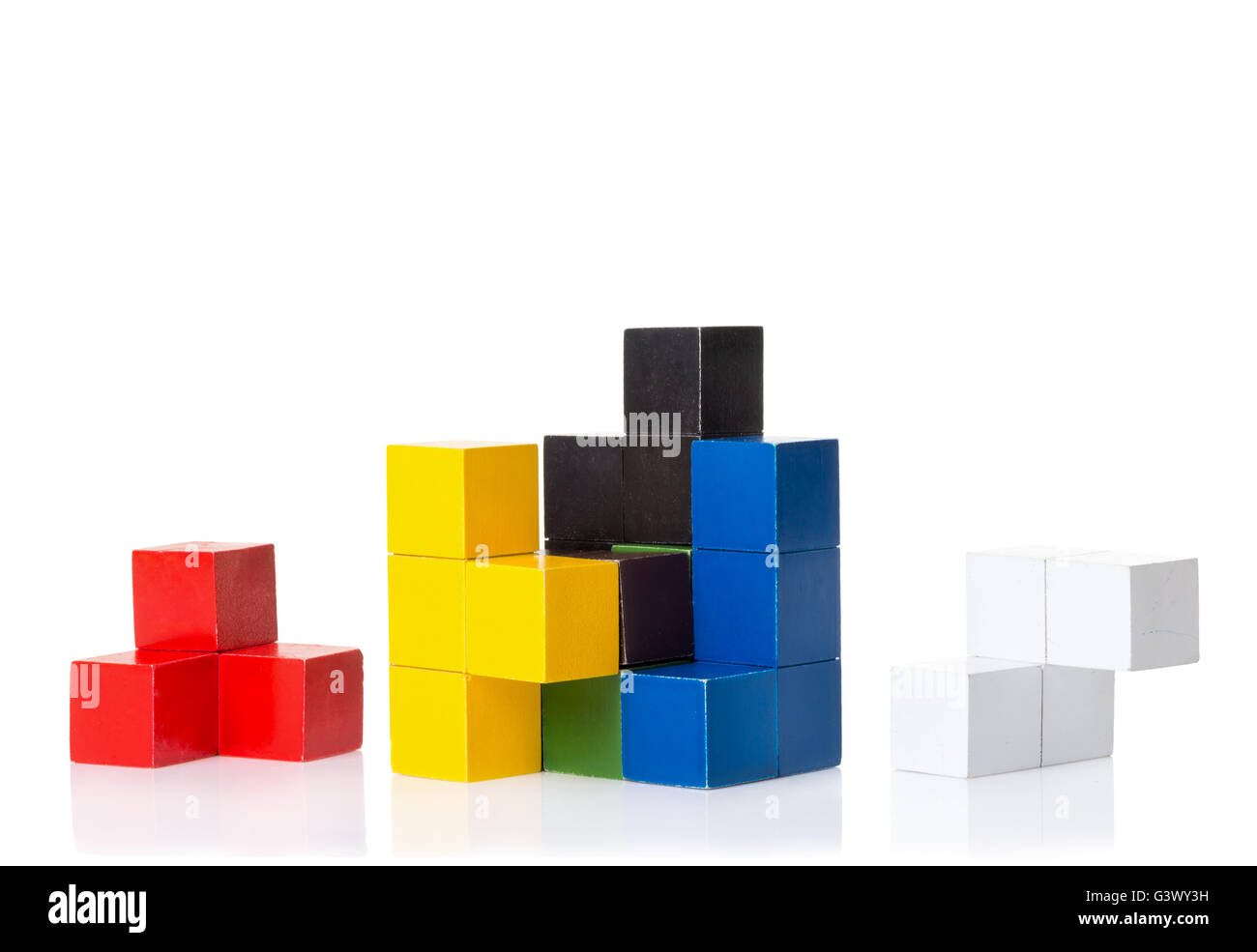 Multi colored wooden blocks, logic puzzle Montessori material isolated ...