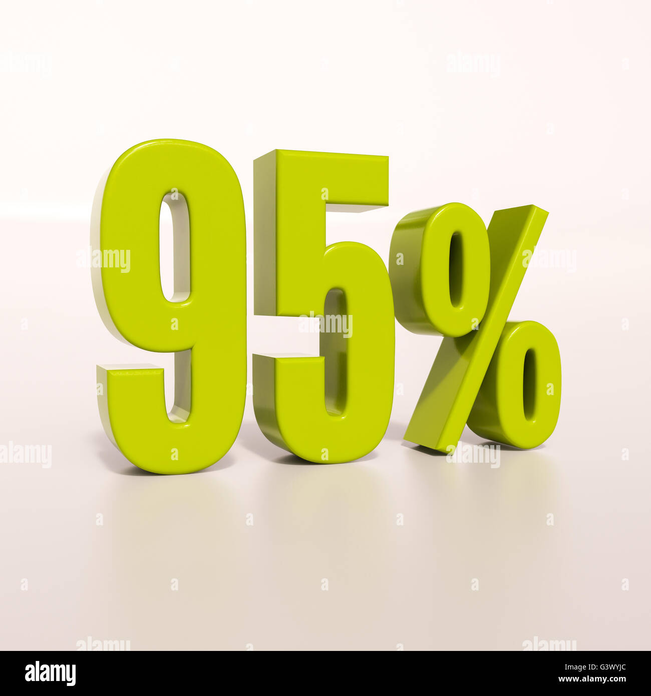 3d render: green 95 percent, percentage discount sign on white, 95 ...