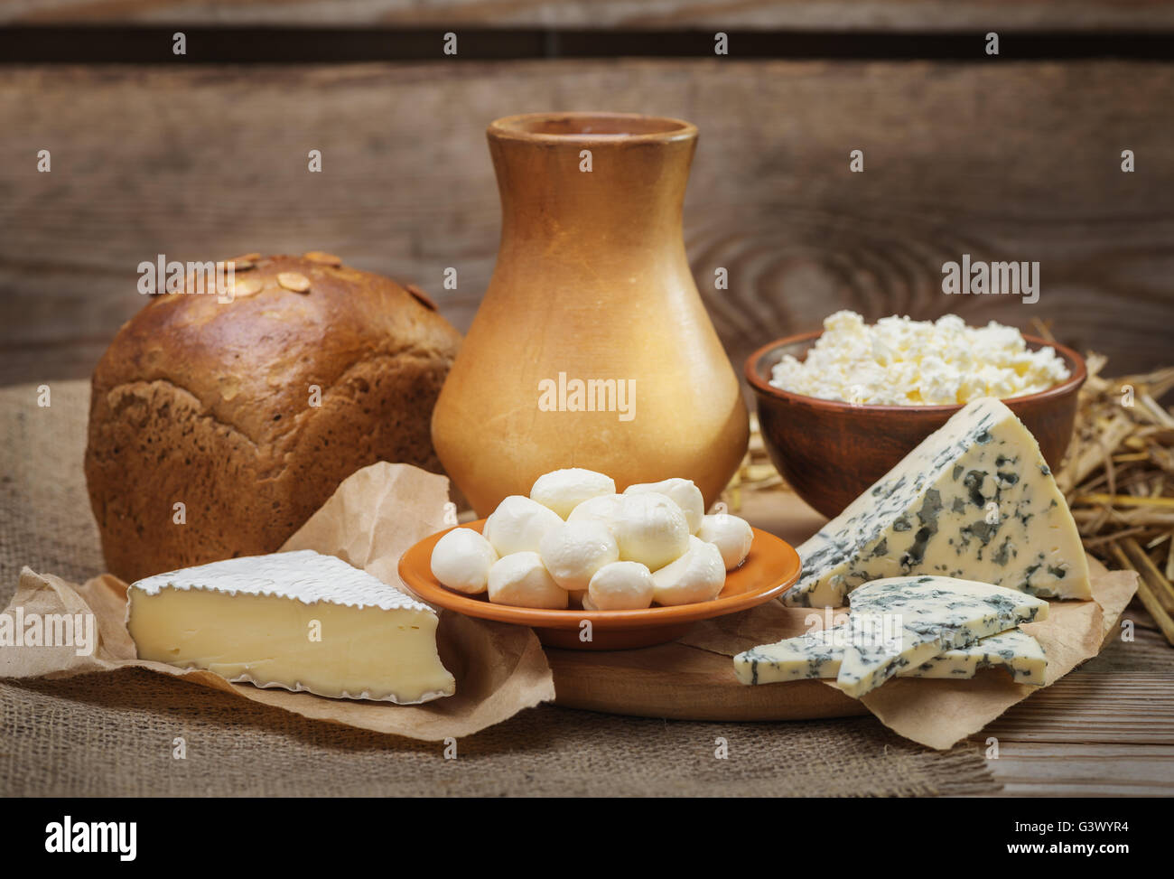 Rustic natural dairy products Stock Photo - Alamy