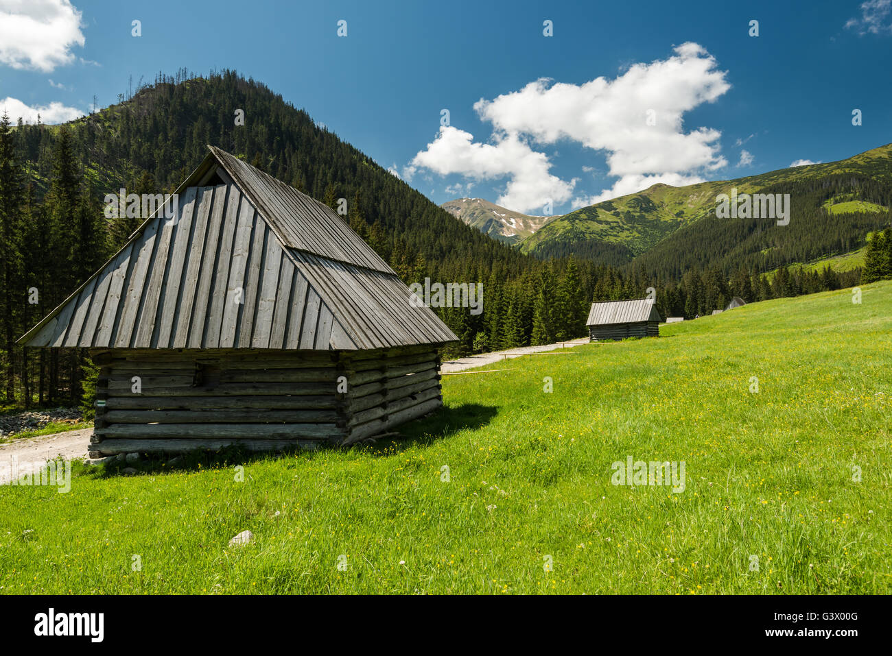 traditional wooden cabin in Tatra National Park in Poland at summer ...
