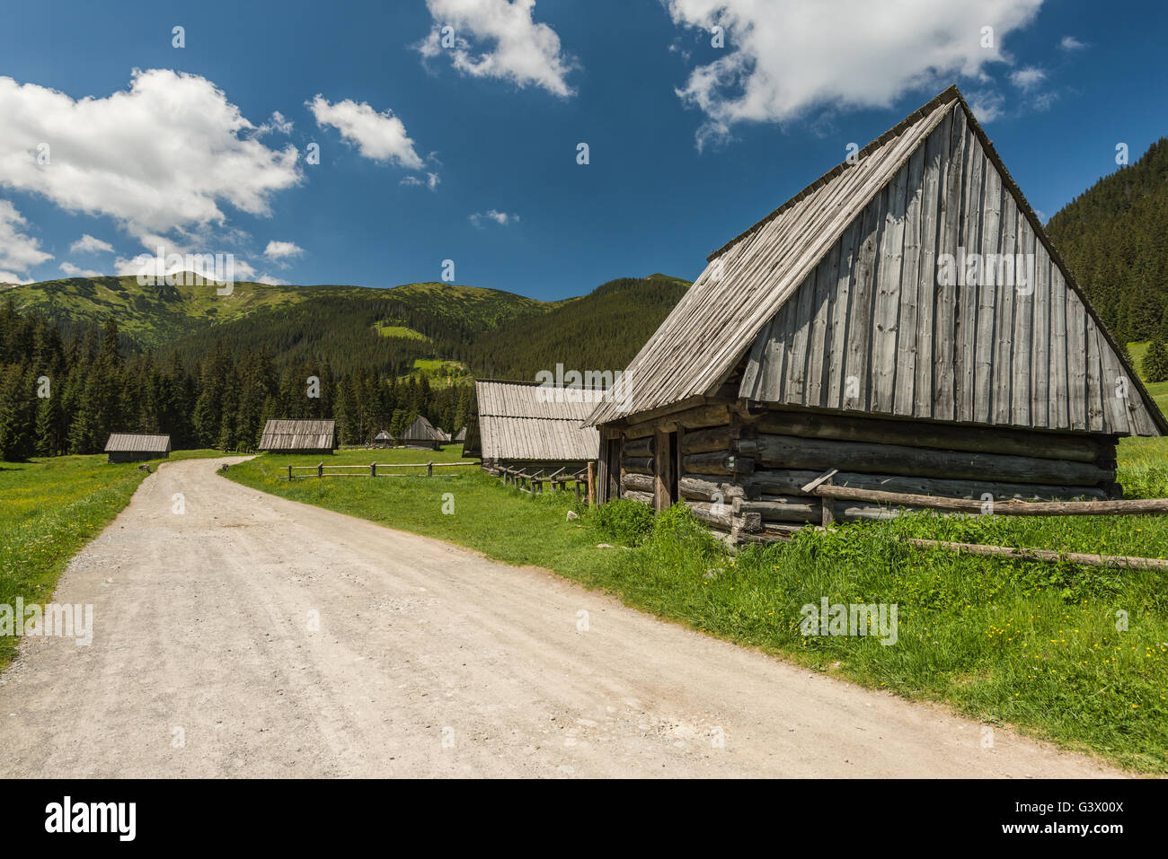 traditional wooden cabin in Tatra National Park in Poland at summer ...