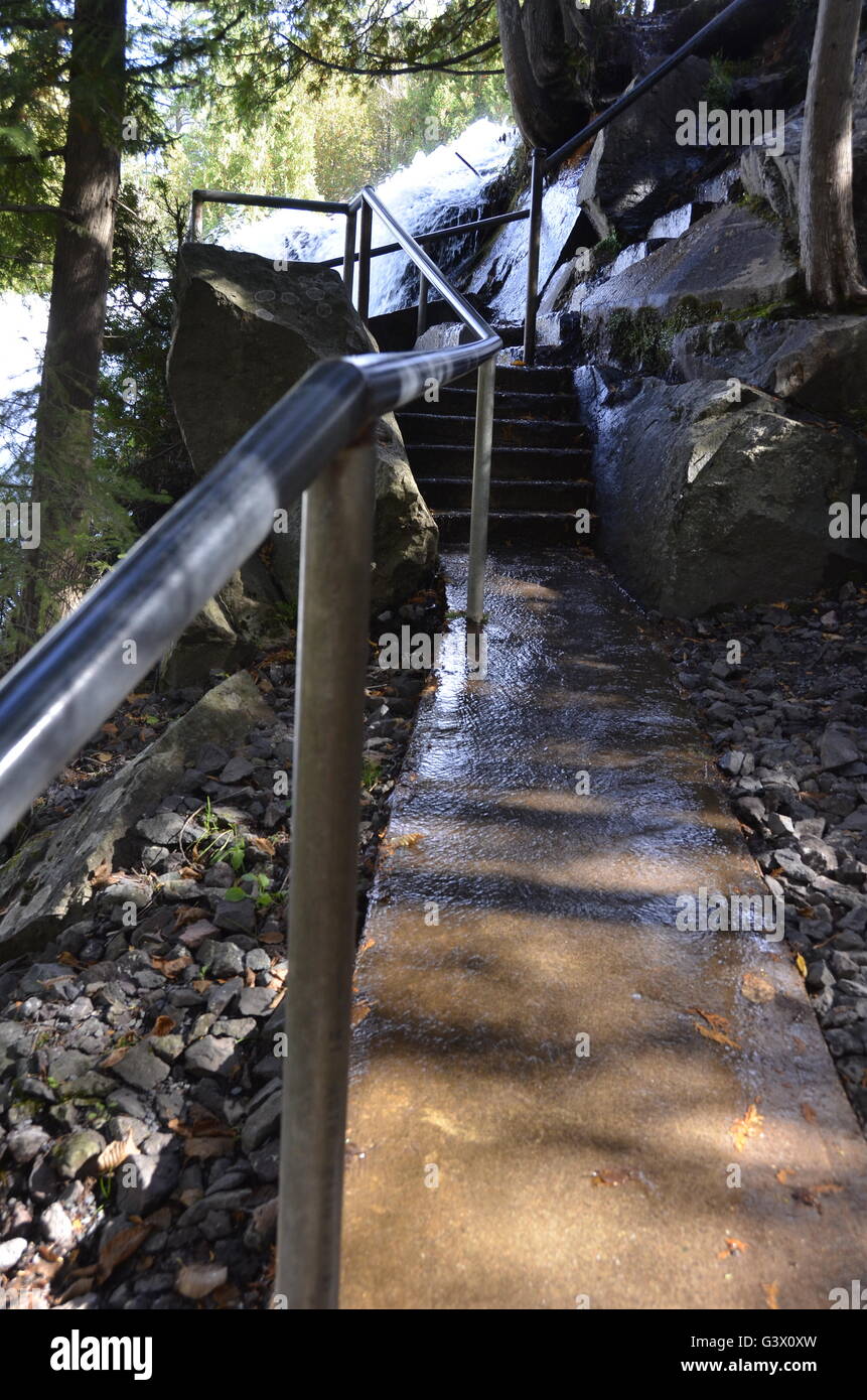 Stairs at Bond Falls in Paulding, Michigan Stock Photo - Alamy