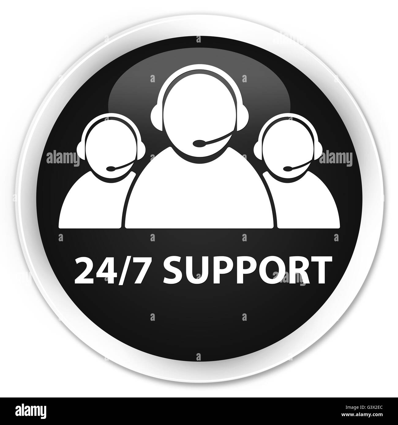 24/7 Support (customer care team icon) isolated on premium black round ...