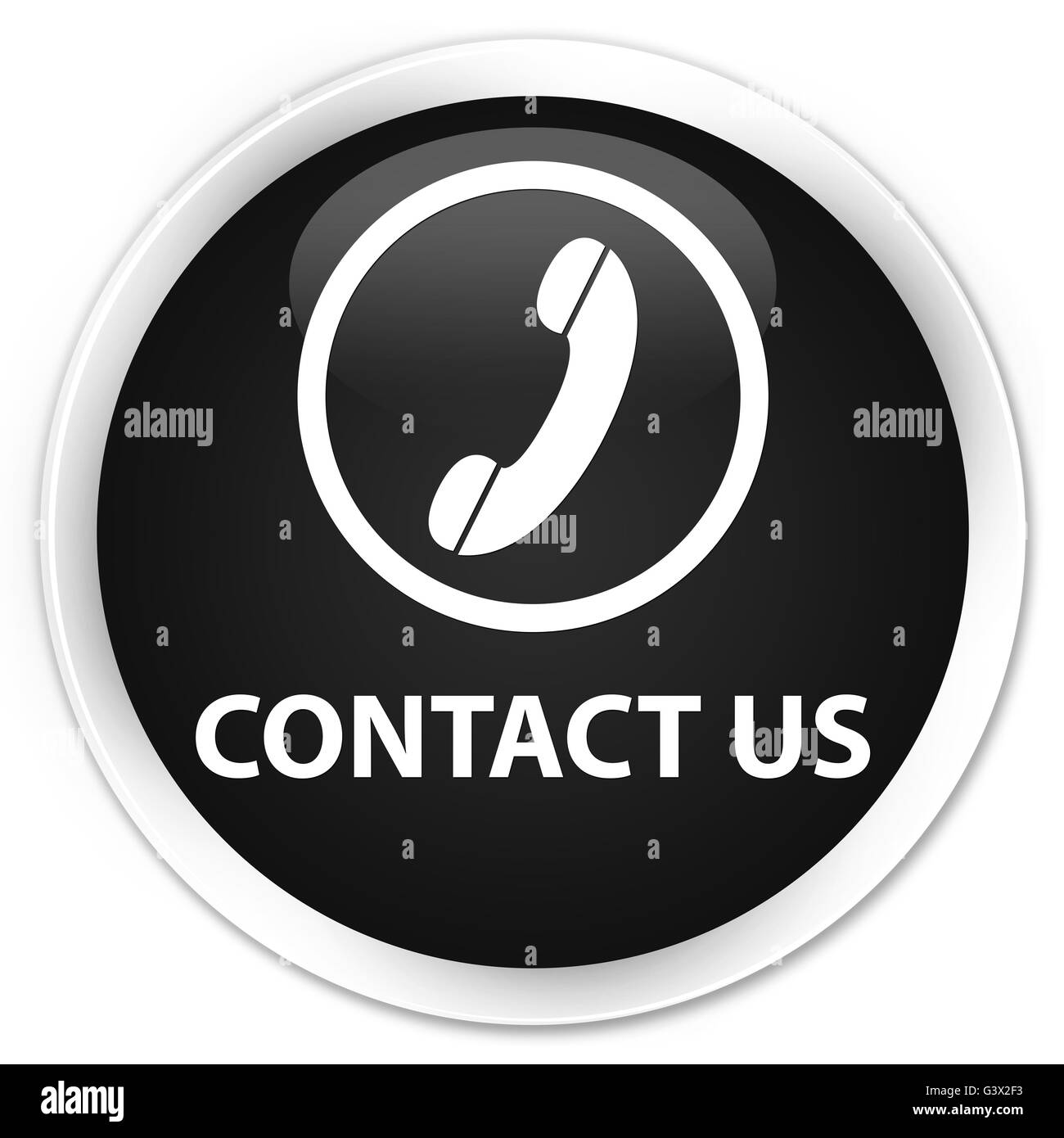 Contact us (phone icon round border) isolated on premium black round ...