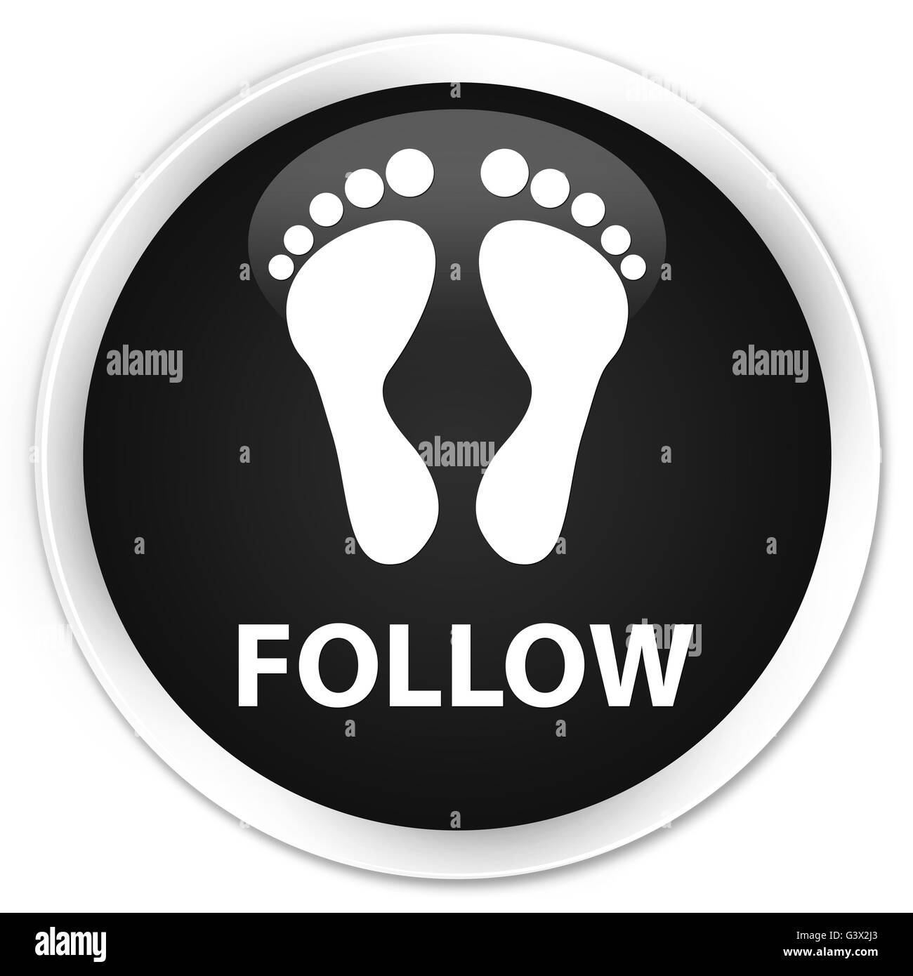Follow (footprint icon) isolated on premium black round button abstract ...