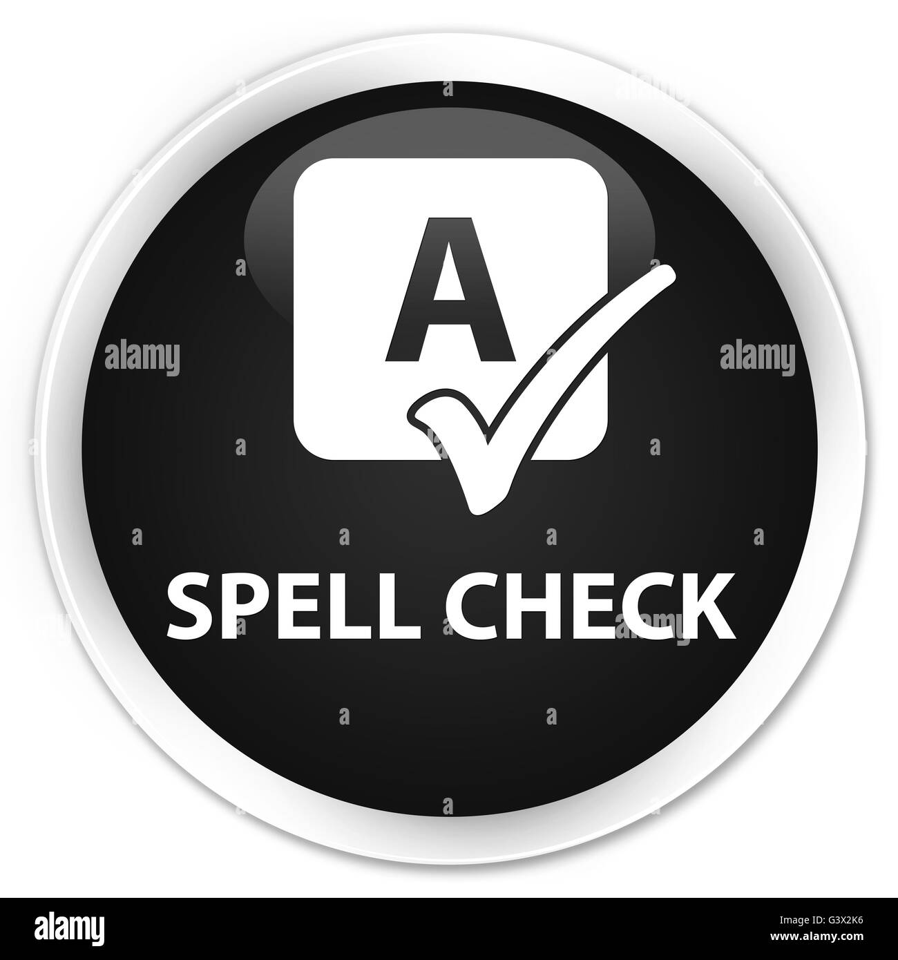 Spell check document isolated on premium black round button abstract ...