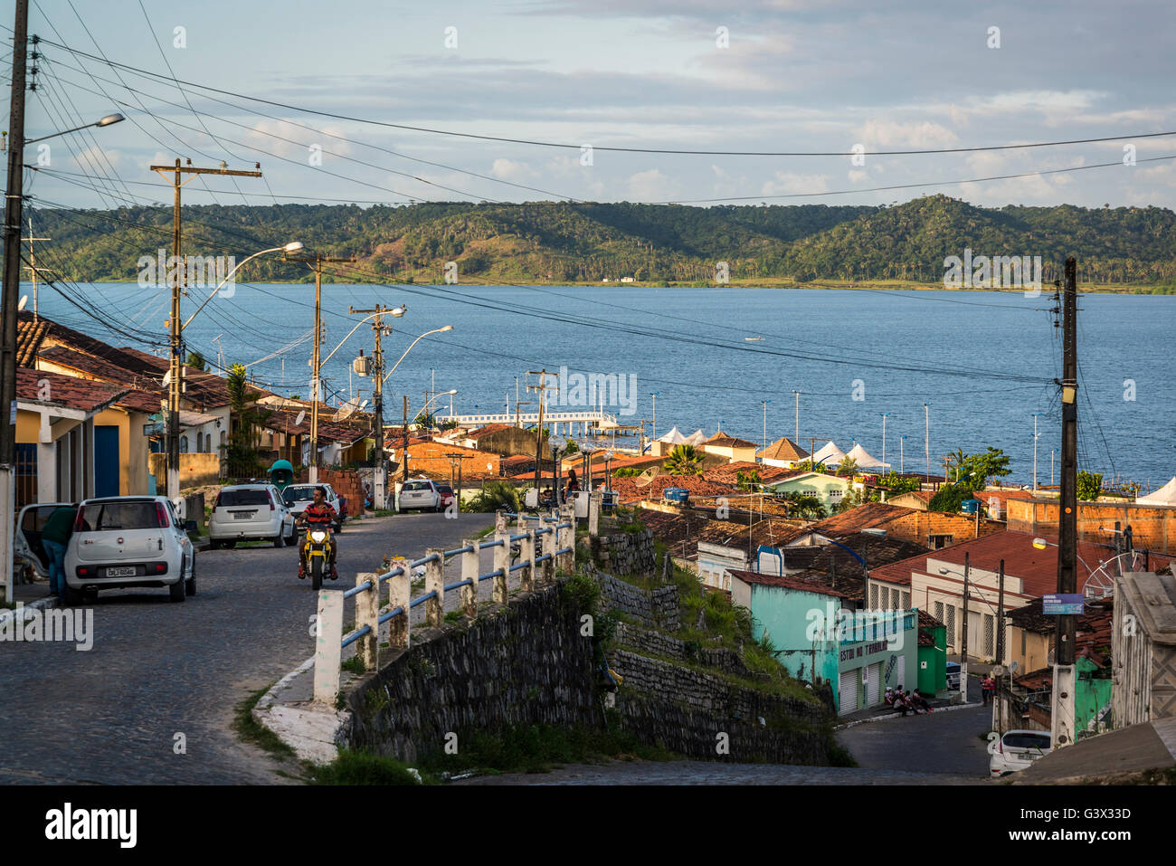 View of the town with rooftops and lake, Marechal Deodoro, Maceio ...