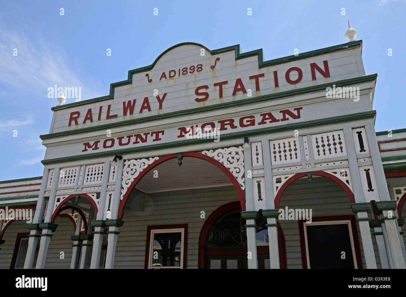 historic front facade of the mount morgan railway station, in an old ...