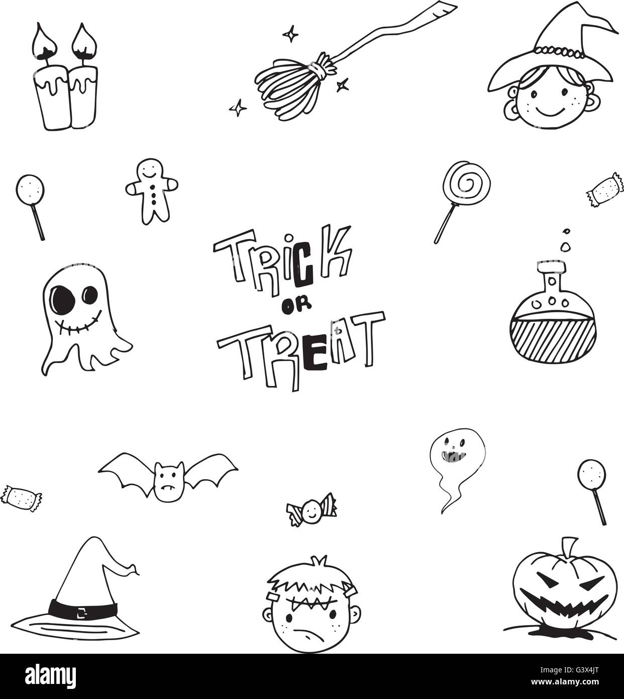 Halloween black white in doodle Stock Vector Image & Art - Alamy