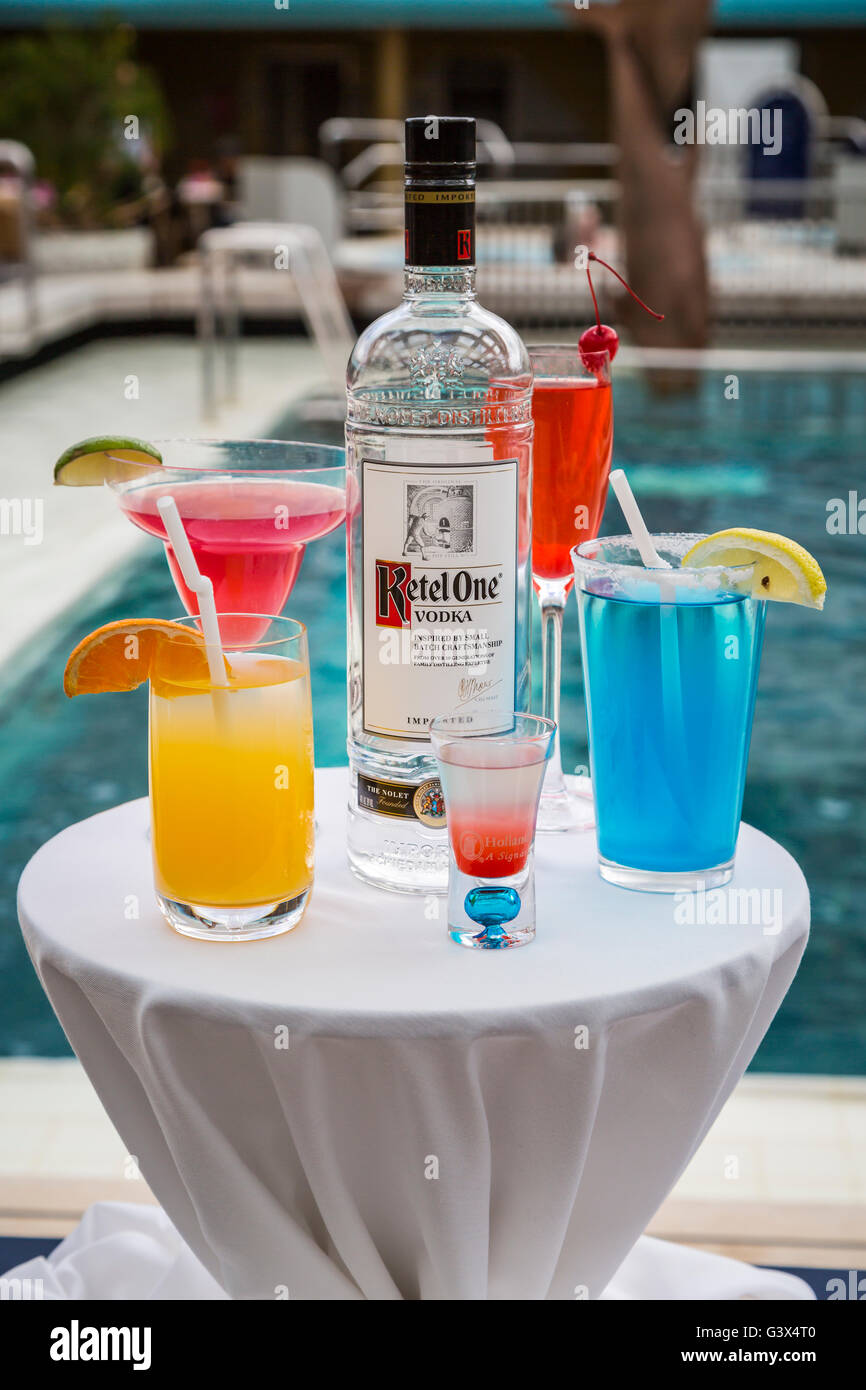 Alcoholic drink display on the pool deck of the cruise ship Zaandam ...