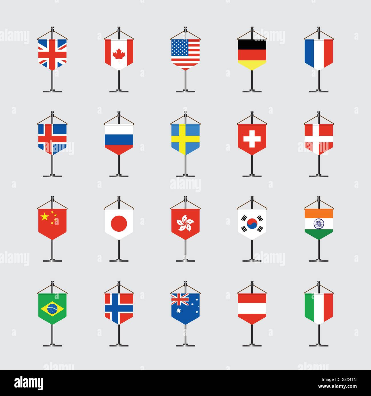 Set of national flag with stand isolated object Stock Vector Image ...