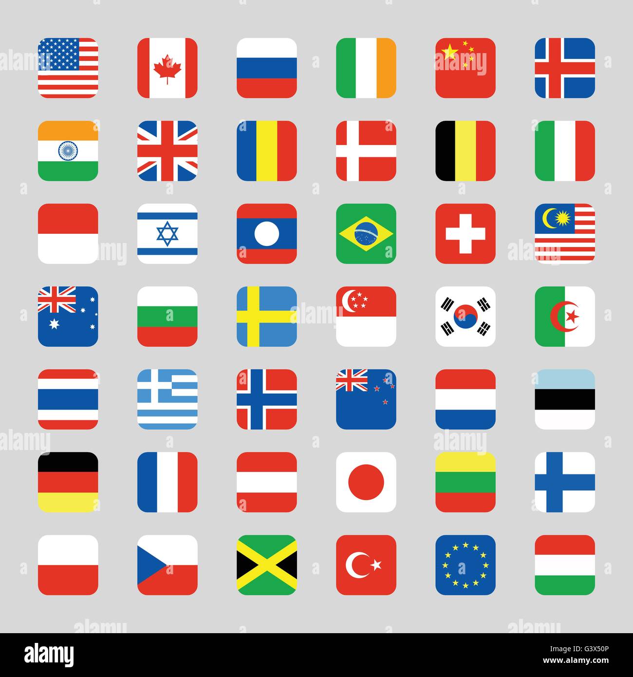 Collection of flag icon rounded square flat vector illustration Stock ...