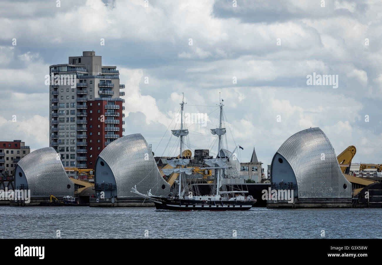 Royalist Royal Navy training tall ship on the River Thames in London ...