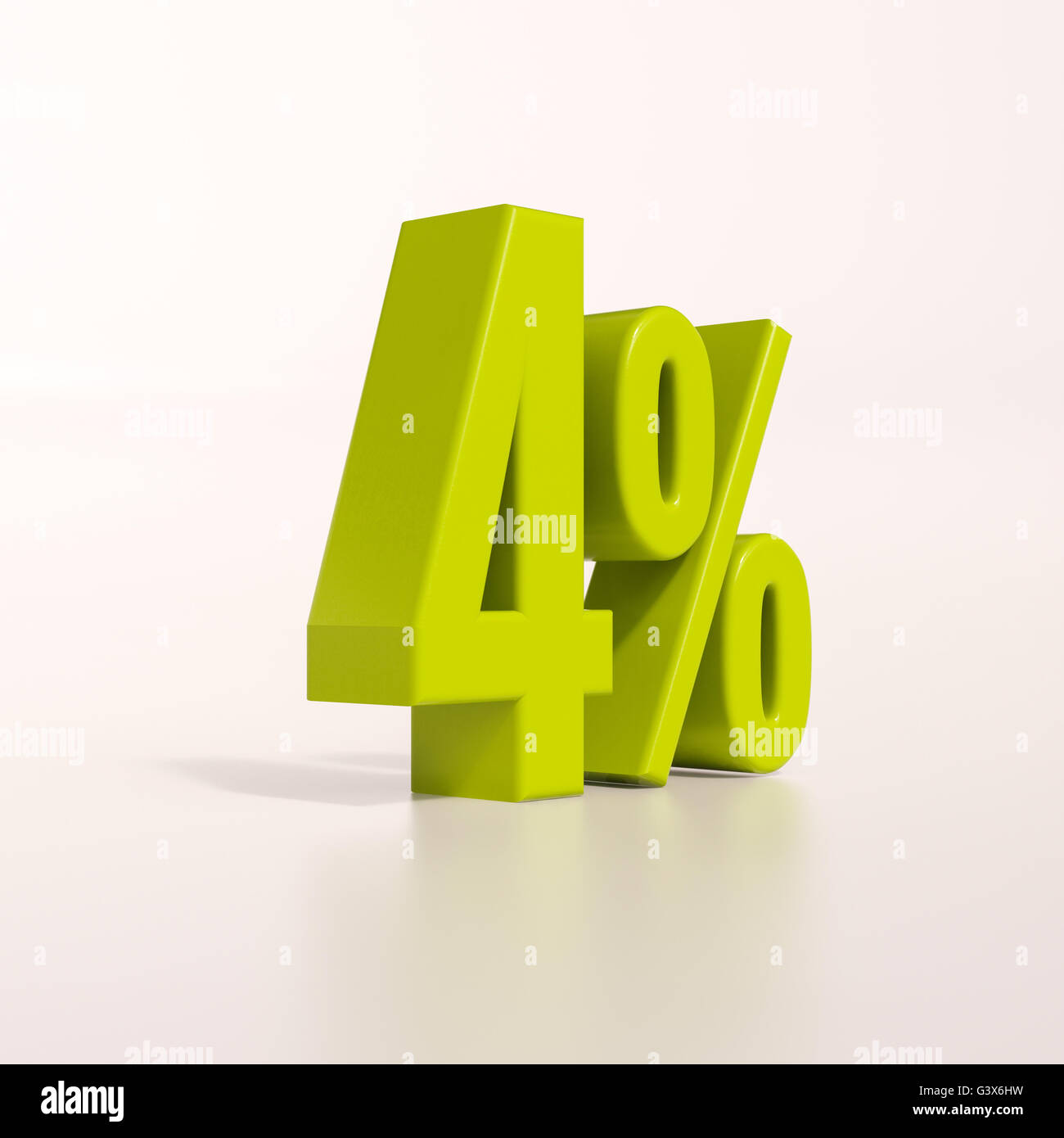3d render: green 4 percent, percentage discount sign on white, 4 Stock ...