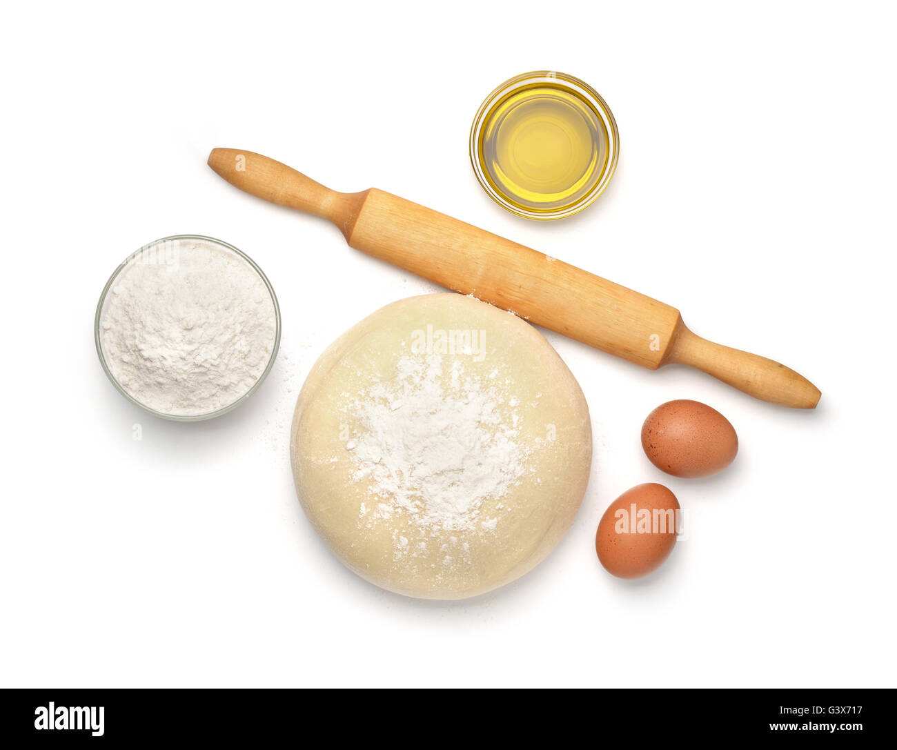Top view of dough and baking ingredients isolated on white Stock Photo ...