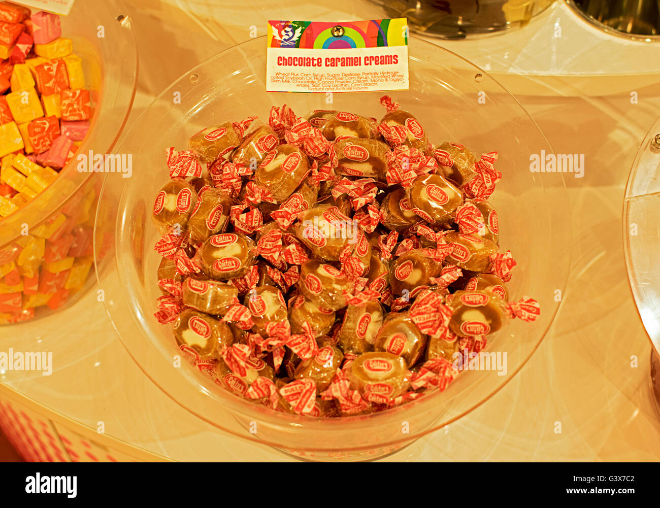 A display of choclate caramel creams candy for sale by the ounce at IT ...