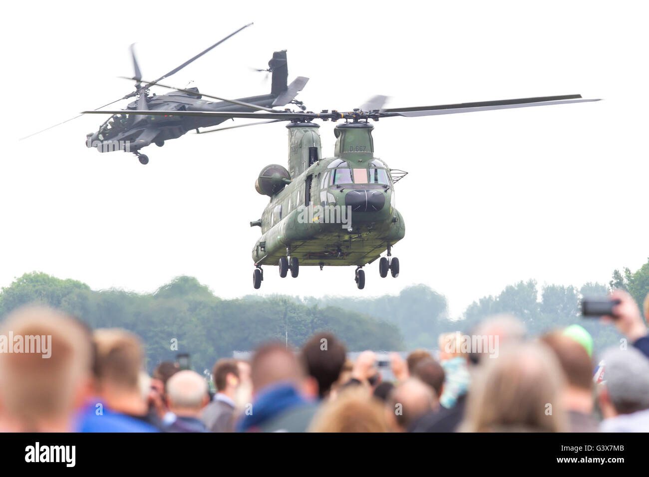 LEEUWARDEN, THE NETHERLANDS - JUN 11, 2016: Dutch Chinook and Apache ...