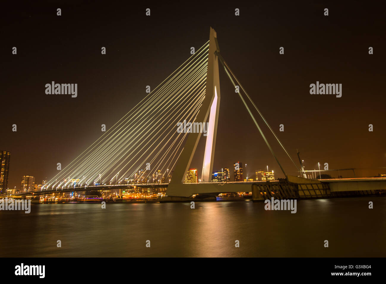Erasmus Bridge at night in Netherlands Stock Photo - Alamy