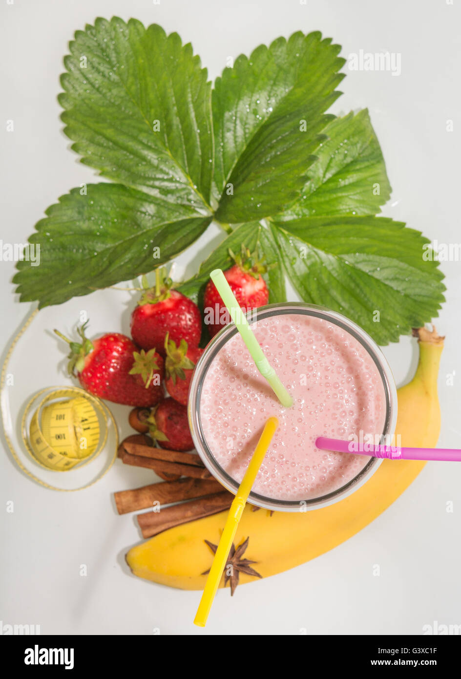 milkshake with fruit and measuring tape Stock Photo - Alamy