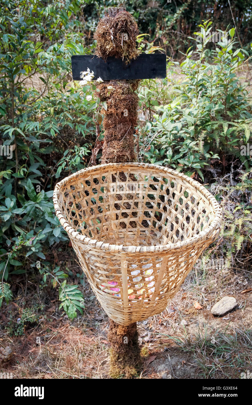 Unique handmande bamboo basket or dustbin placed on the streets of ...