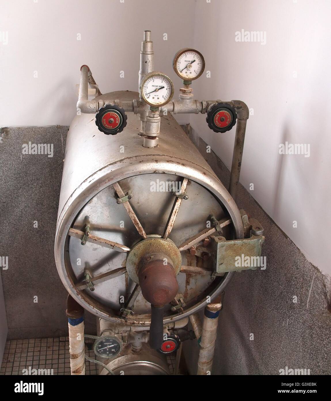 An old thermal pressure sterilizer used for medical instruments Stock ...