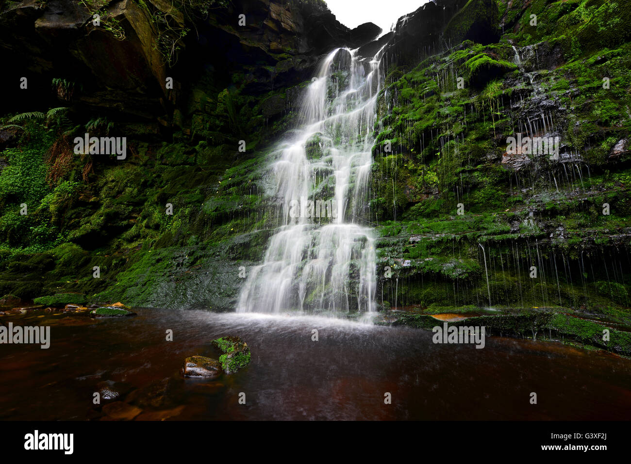 Middle Black Clough Waterfall at the head of the Longdendale Valley in ...