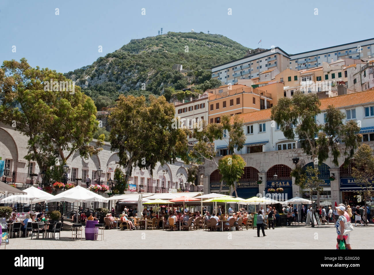 Open air cafes and restaurants in Casemate Square, Gibraltar Stock ...