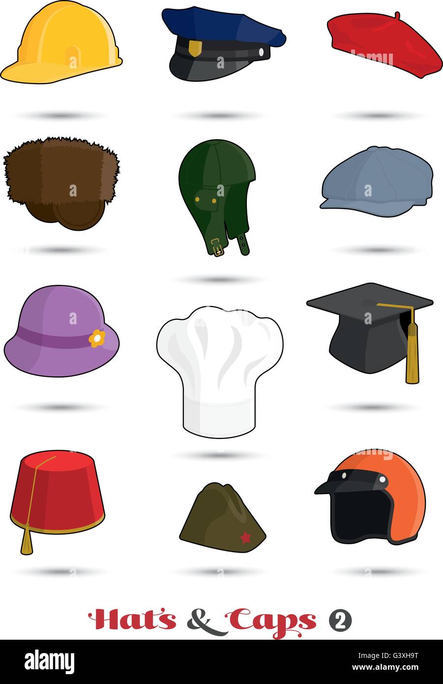 Hats and Caps Colorful Vector Icon Collection 2 Stock Vector Image ...