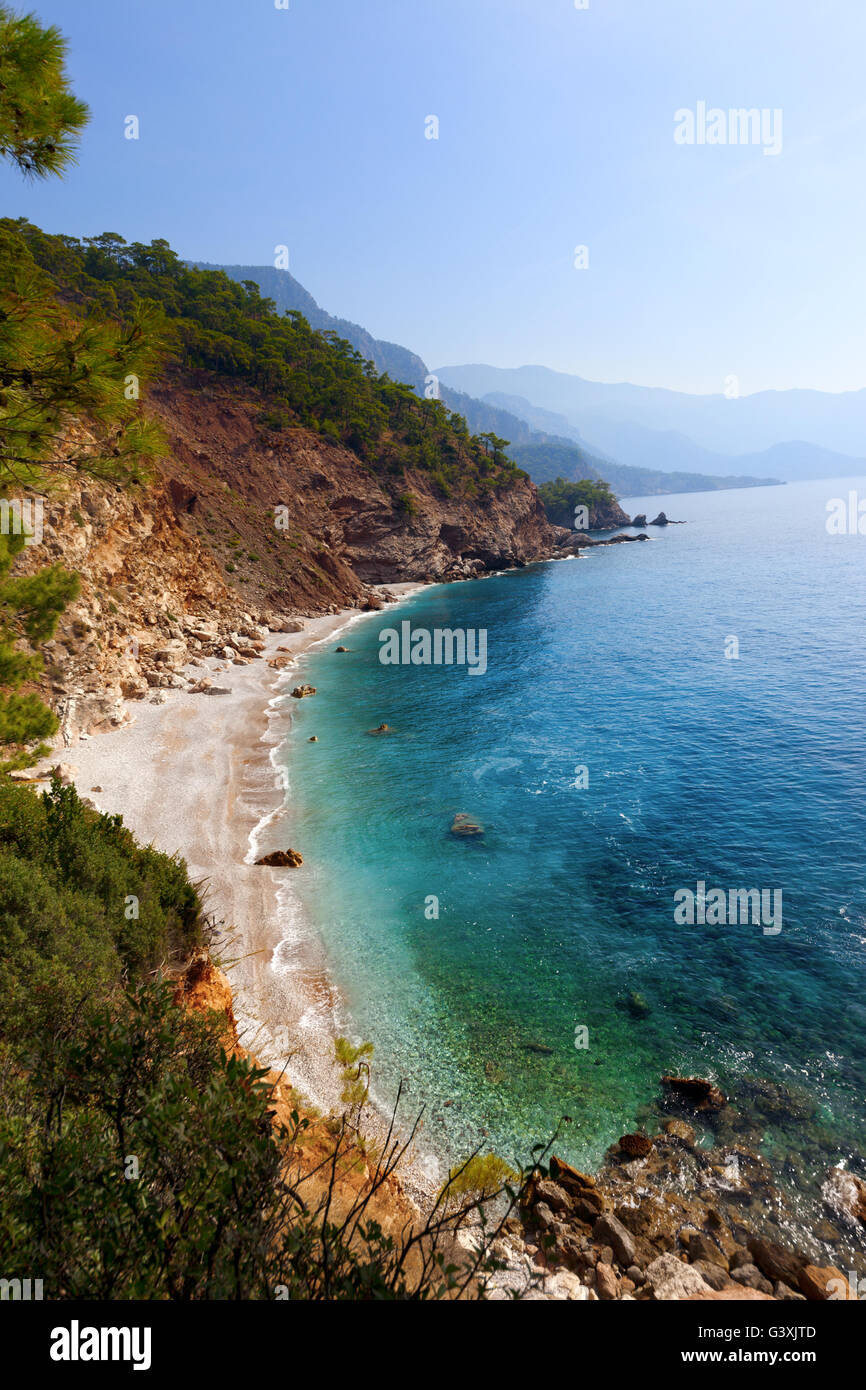 Top view on sea beach at sun day. Mediterranean sea, Turkey Stock Photo ...