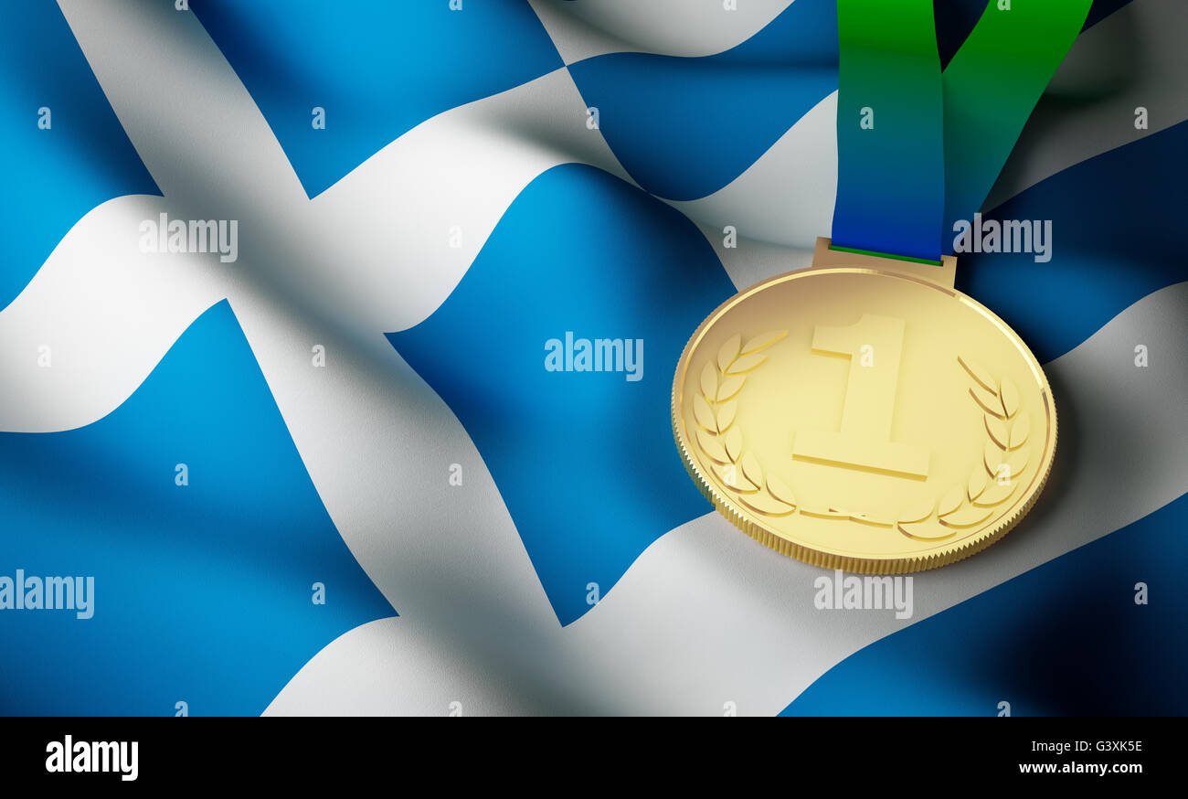 Greece flag, gold medal Stock Photo - Alamy