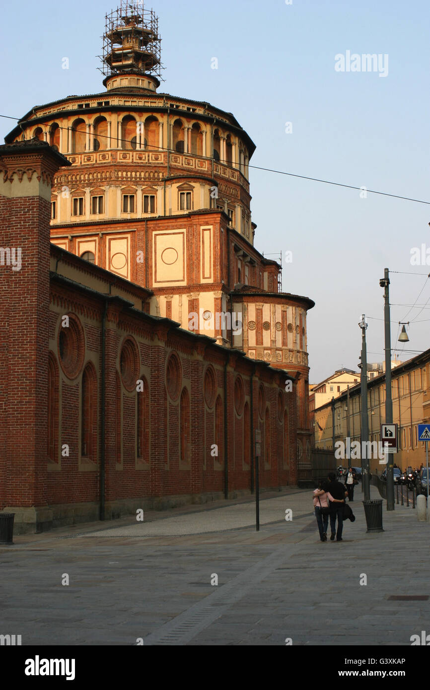 side view of the famous church of Santa Maria delle Grazie, Milan ...