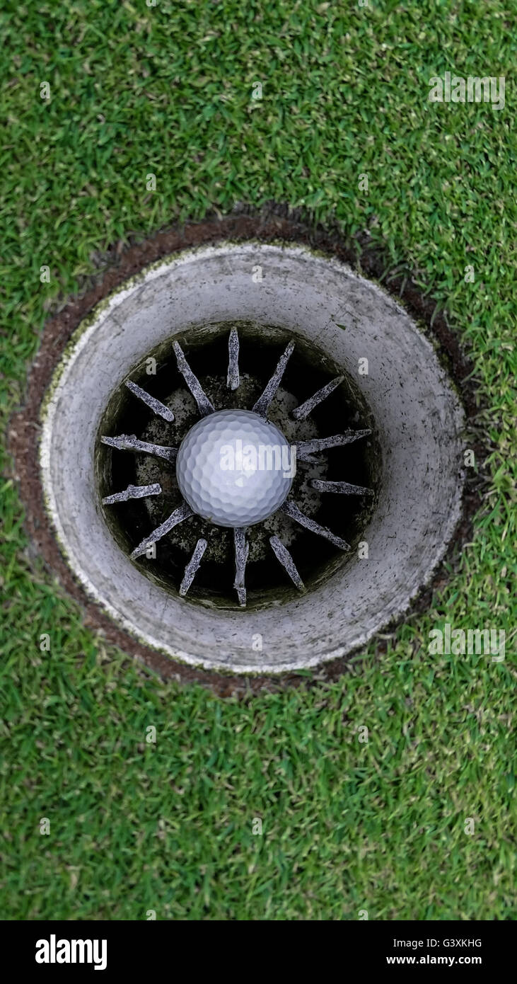 a view of a beautiful golf course and a hole Stock Photo - Alamy