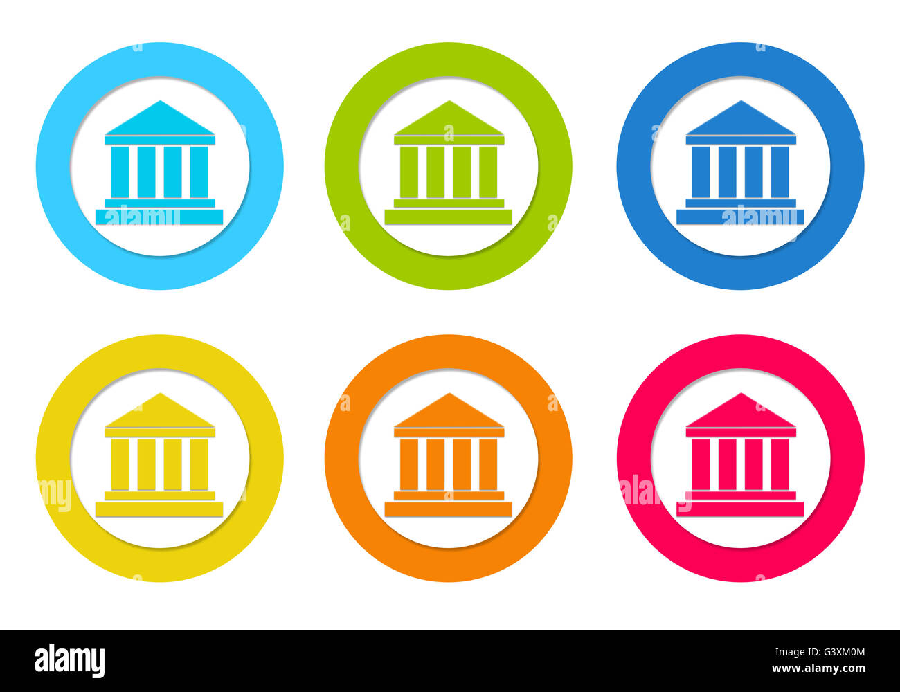 Set of rounded colorful icons with legal symbol in blue, green, yellow ...