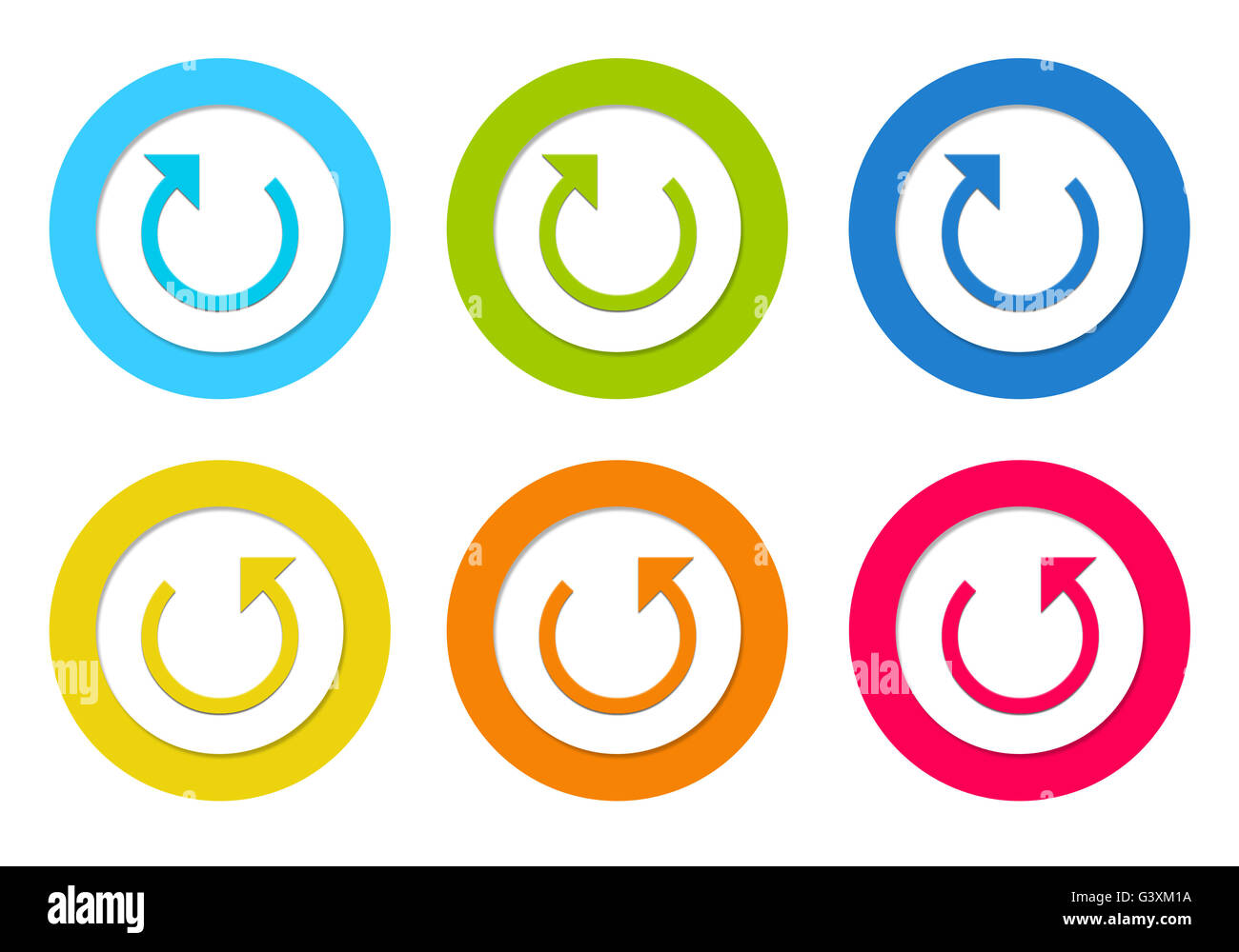 Set of rounded colorful icons with arrow symbol in blue, green, yellow ...