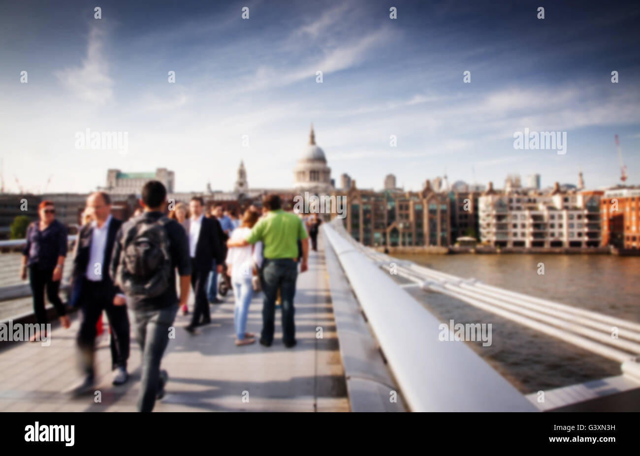Blurred background of crowd of people on Millennium bridge, St Pauls ...
