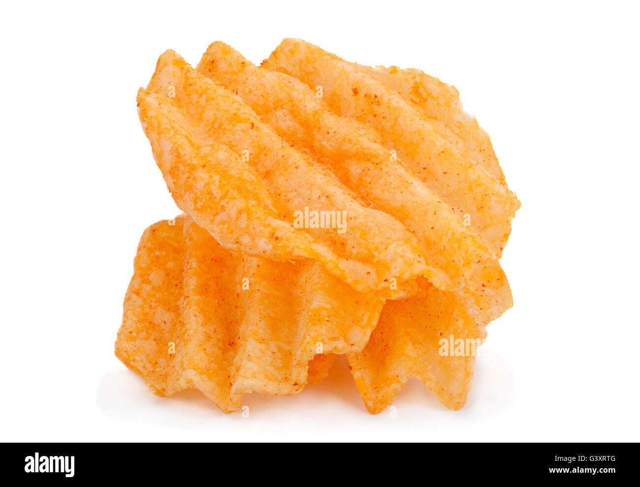 Potato ribbed chips snack isolated on white Stock Photo - Alamy
