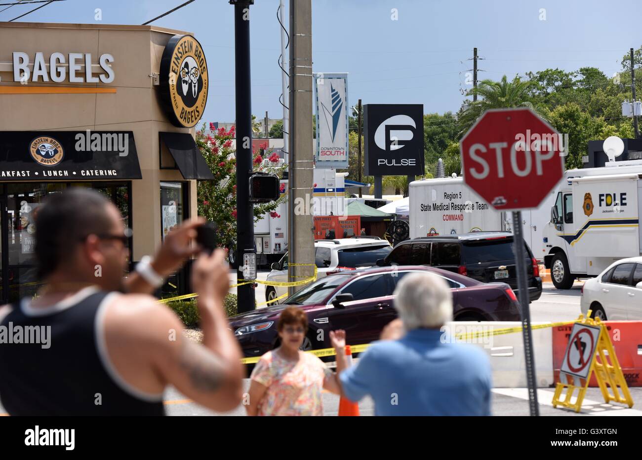 Orlando, USA. 15th June, 2016. People take photos near the nightclub ...