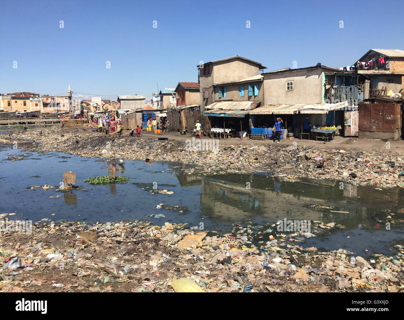 A picture dated 19 April 2016 shows the slum of Antananarivo ...