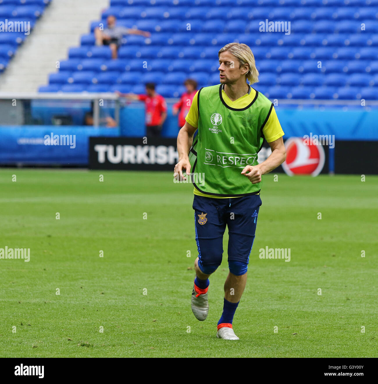 Lyon, France. 15th June, 2016. Anatoliy Tymoshchuk runs during open ...