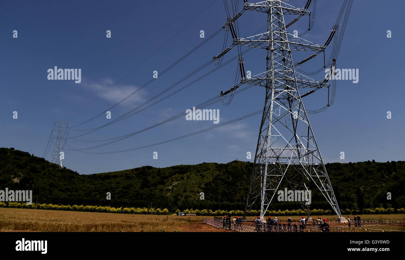 Beijing, China. 16th June, 2016. The ultra-high-voltage transmission ...