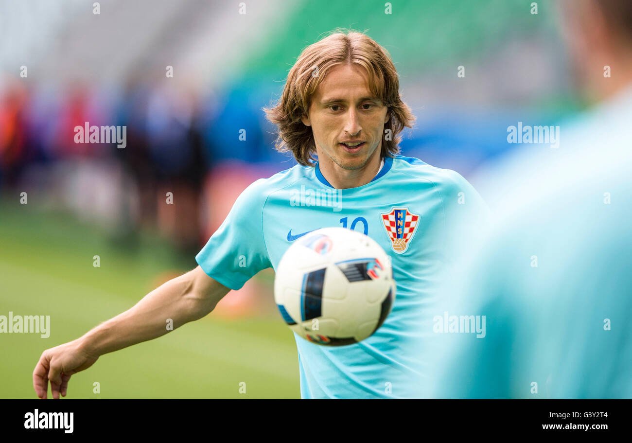 Saint Etienne, France. 16th June, 2016. Croatia's Luka Modric attends a ...