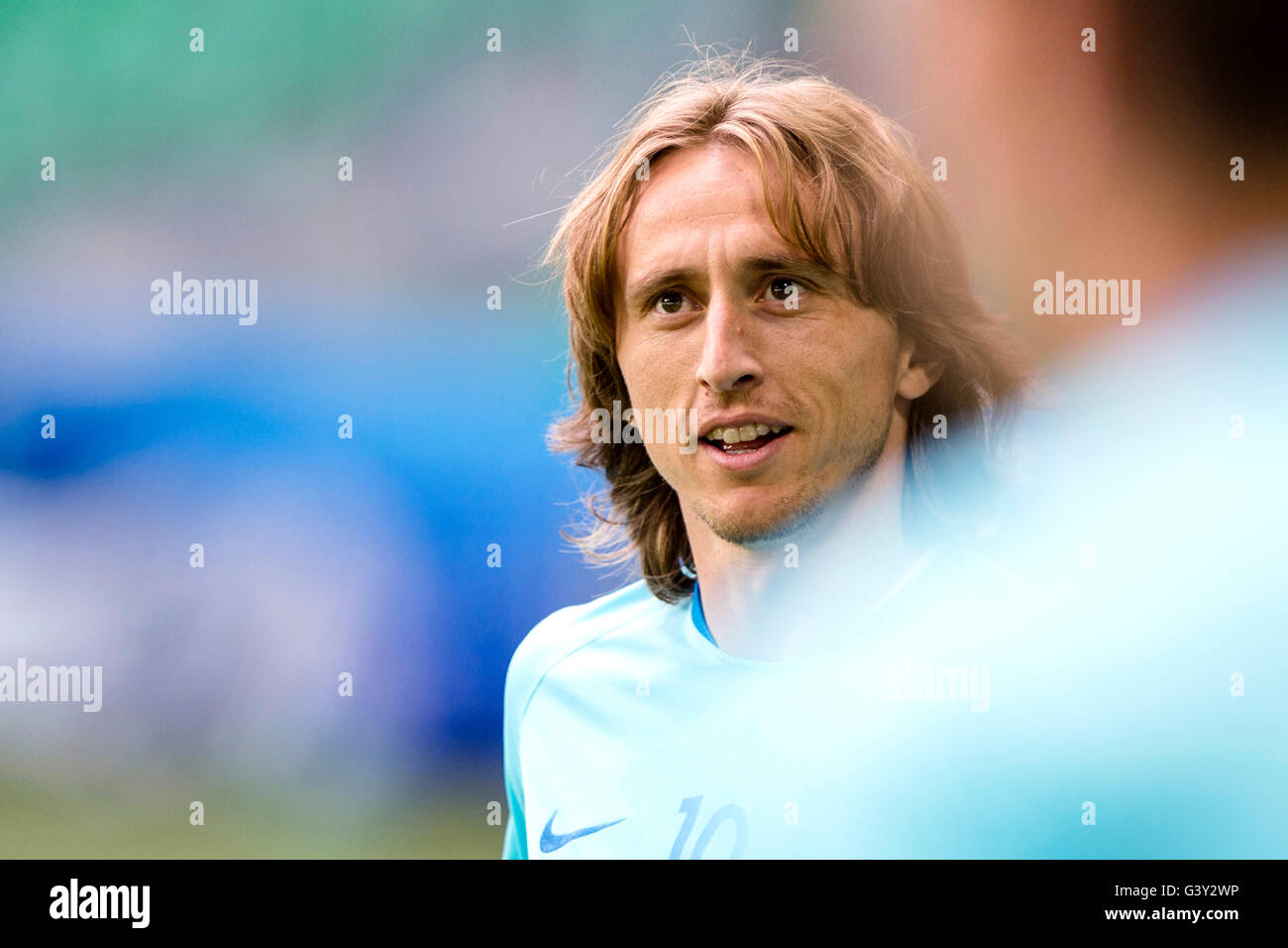 Saint Etienne, France. 16th June, 2016. Croatia's Luka Modric attends a ...