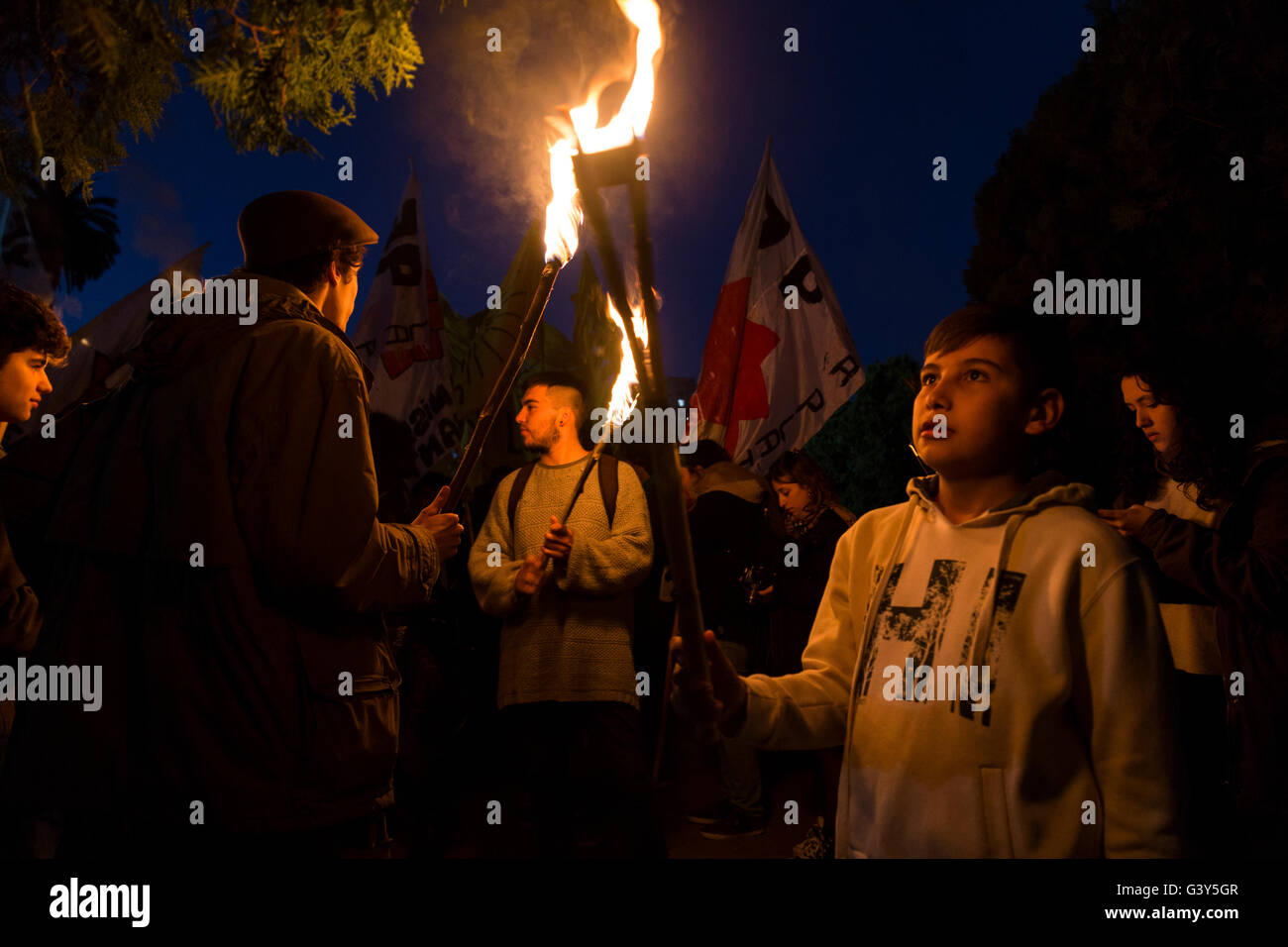 People marching with torchlights in La Plata, Argentina Stock Photo - Alamy