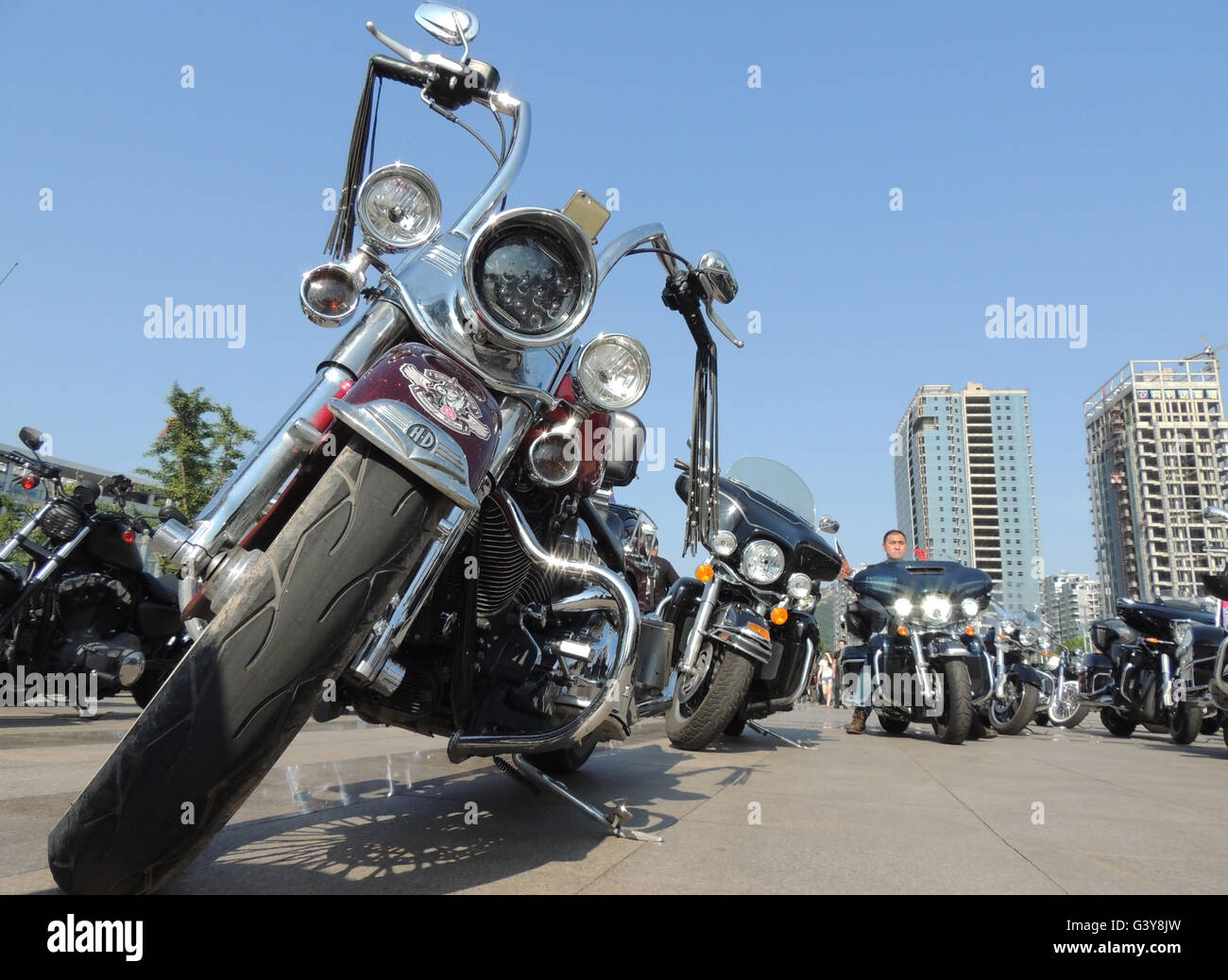 Lianyungang, China's Jiangsu Province. 17th June, 2016. Motorcyclists ...