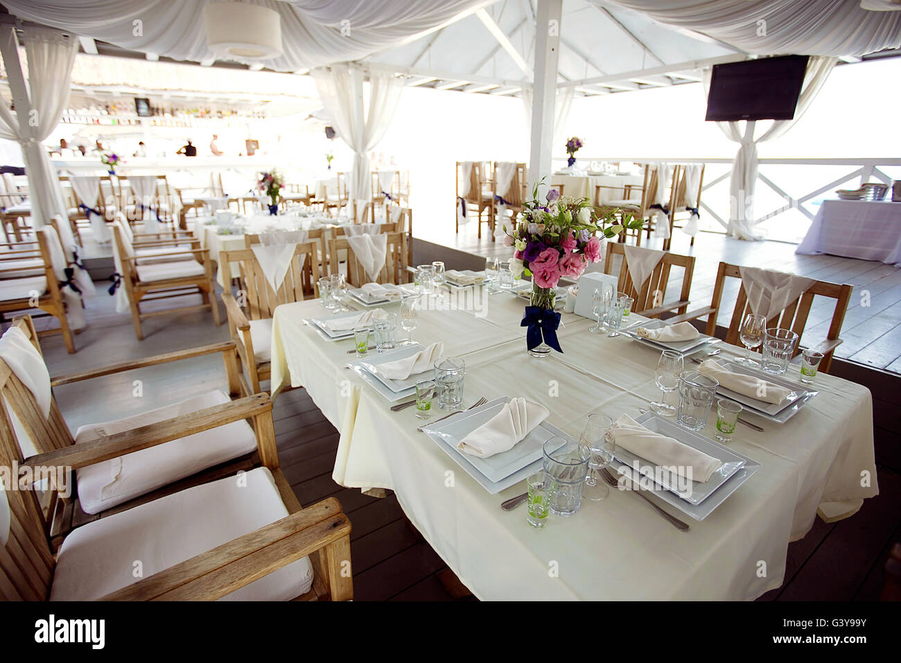Table with food and drink Stock Photo - Alamy